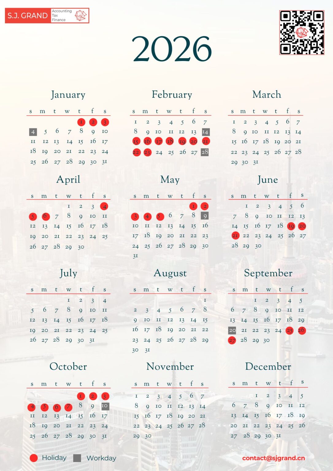 China Public Holiday Calendar 2026 - S.J. Grand